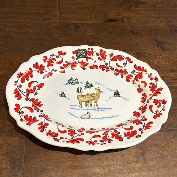 Dining | Nova Deruta Christmas Platter Oval New Reindeer Evergreen ...